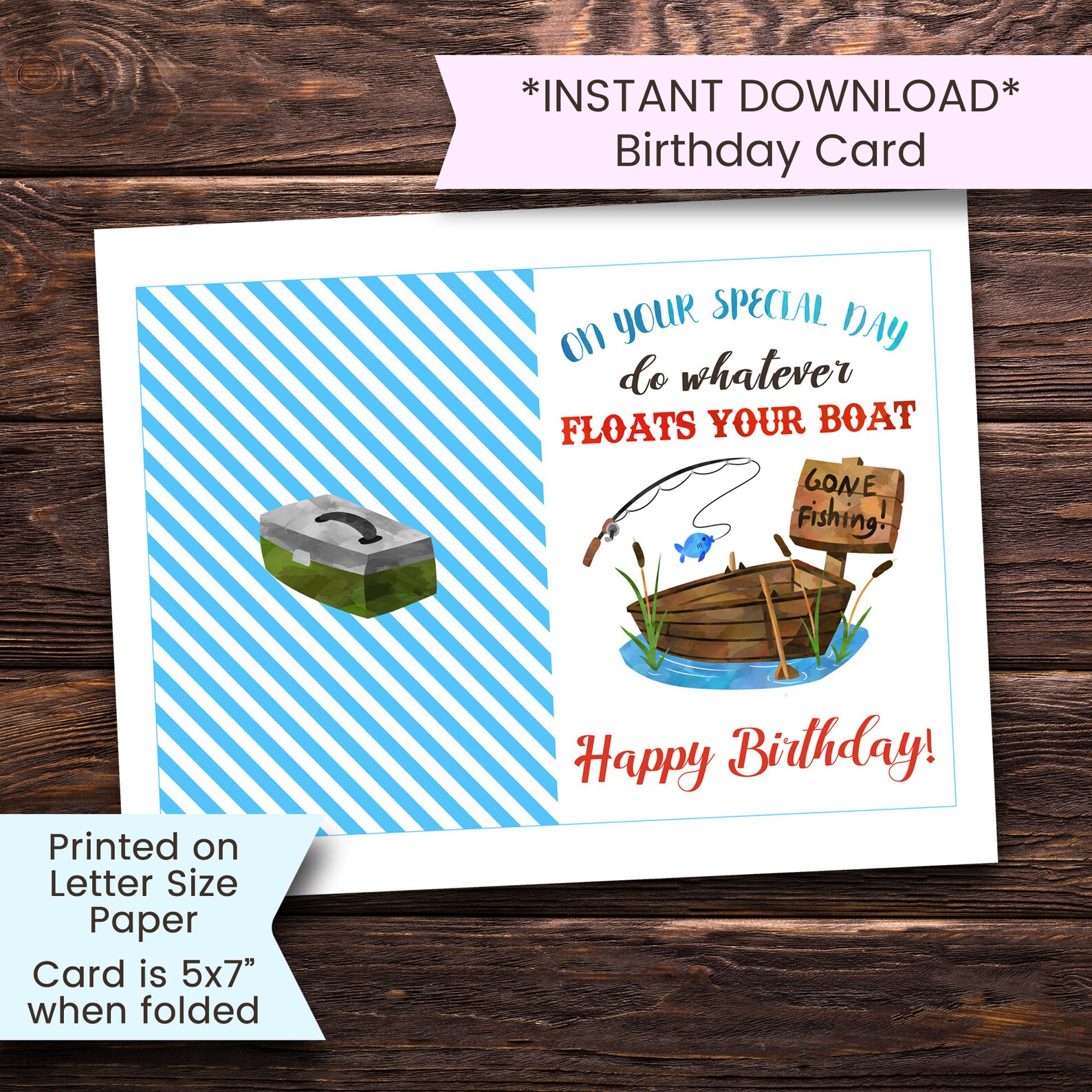 Fishing Birthday Card Printable Fishing Birthday Card Gone - Etsy