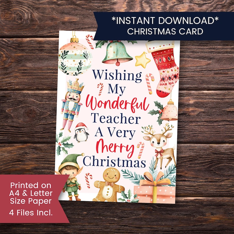 Printable Christmas Card for Teacher, Teacher Christmas Card From ...