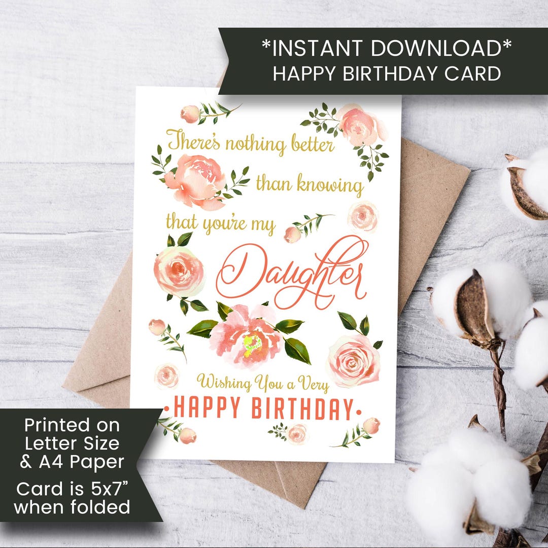 Printable Birthday Card for Daughter, Daughter Birthday Card From Mom ...
