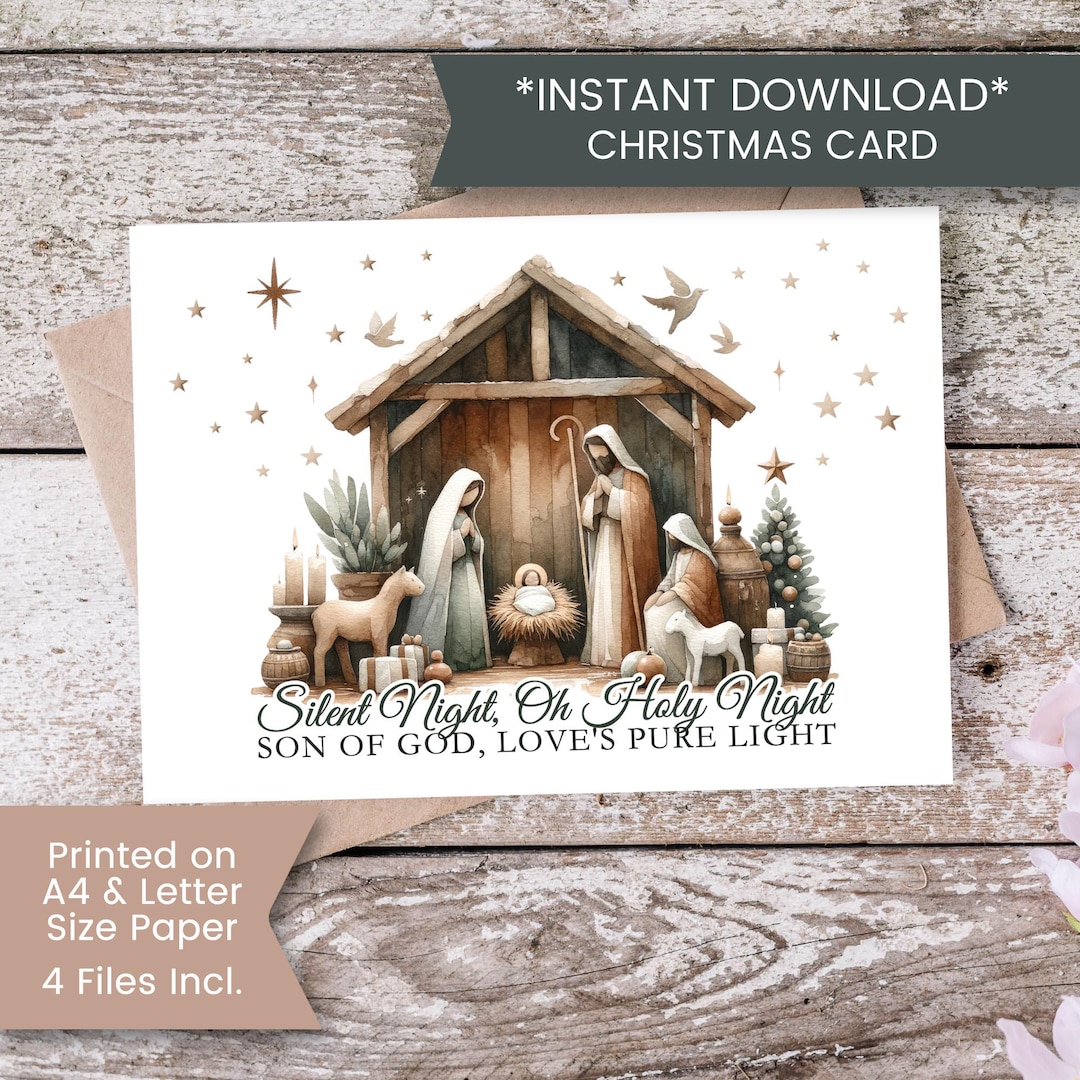 Printable Nativity Christmas Card, Christian Christmas Card, Silent ...