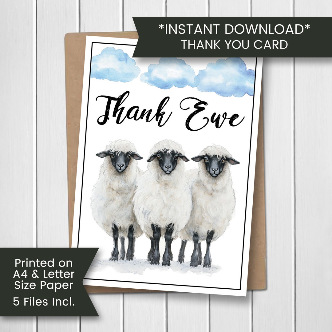 Printable Thank You Card With Sheep for Friend, Blacknose Sheep Thank ...