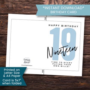 Printable Funny 19th Birthday Card for Son, Nineteenth Birthday Card ...