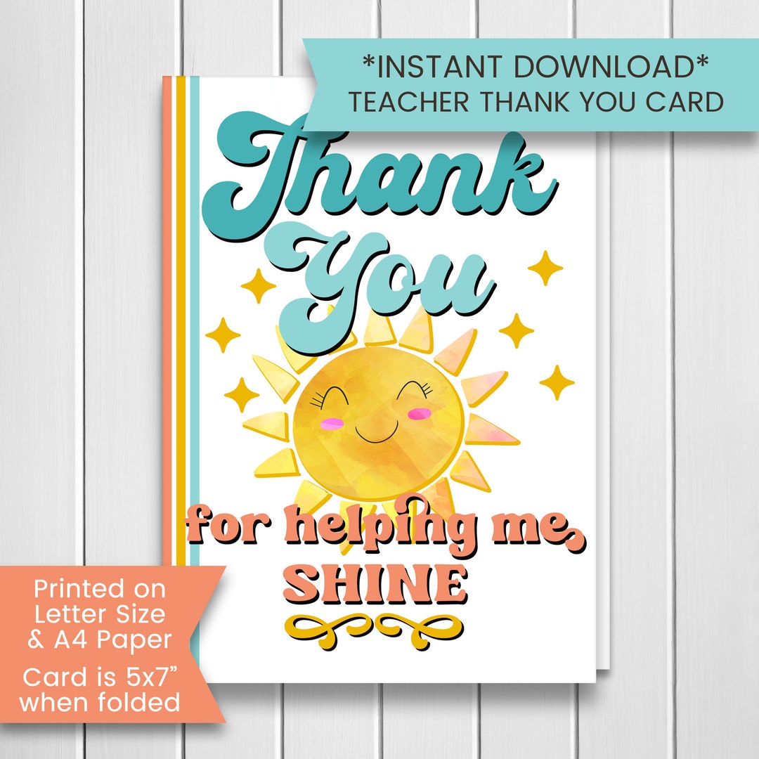 Teacher Appreciation Card, Thank You Card for Teacher From Student ...