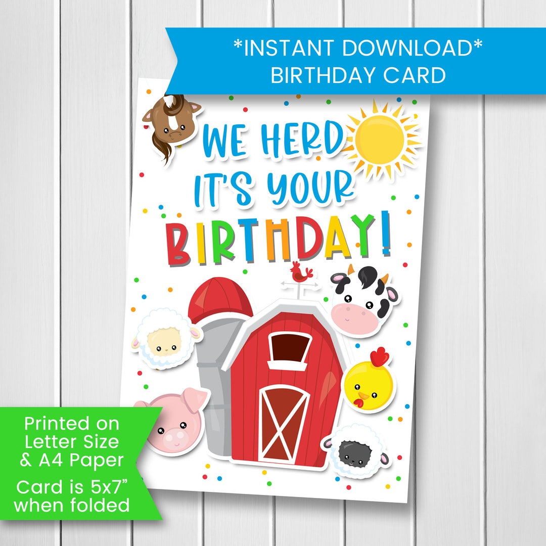 Printable Farm Birthday Card for Nephew, Barnyard Animal Birthday Card ...
