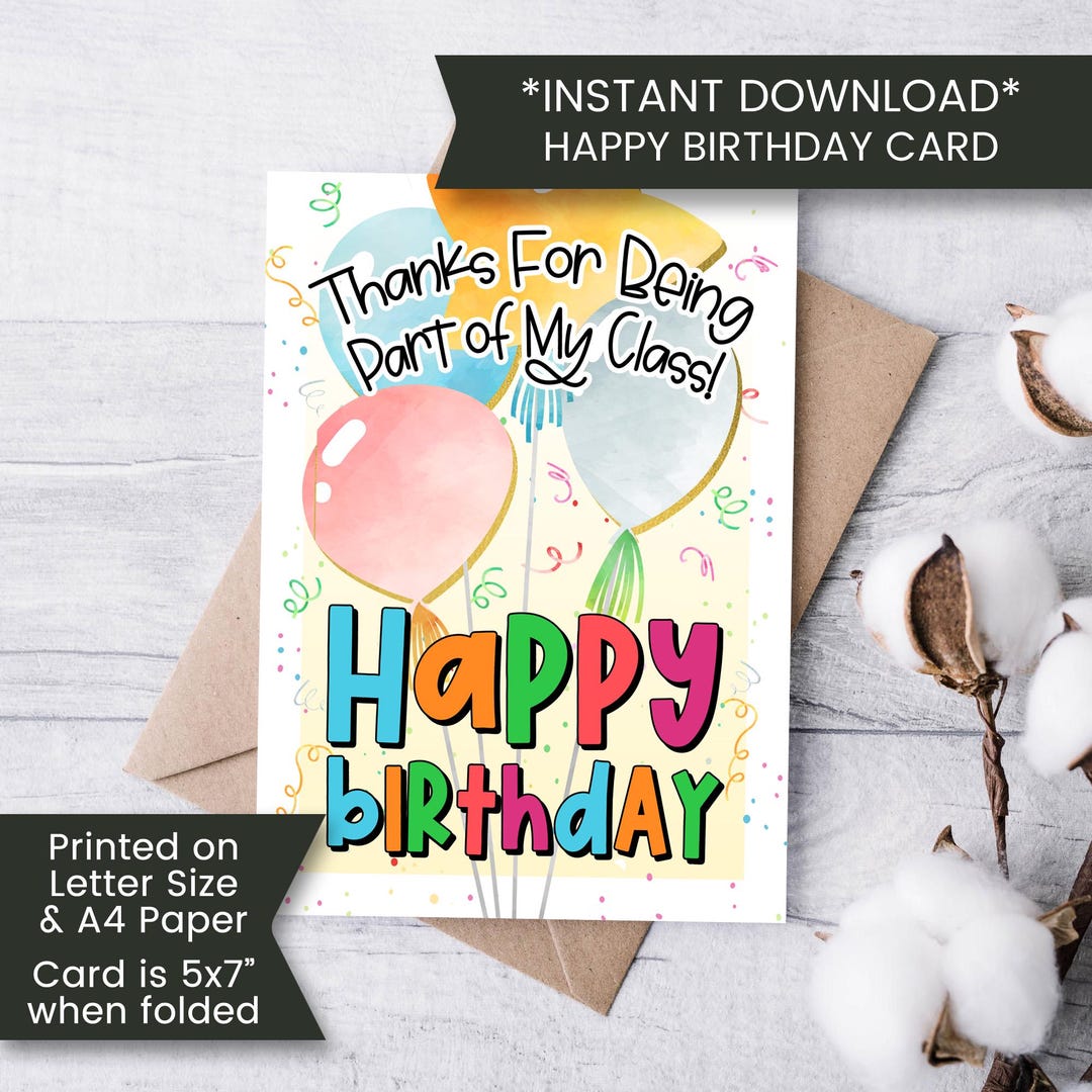 Printable Birthday Card for Student, Birthday Card From Teacher, for ...