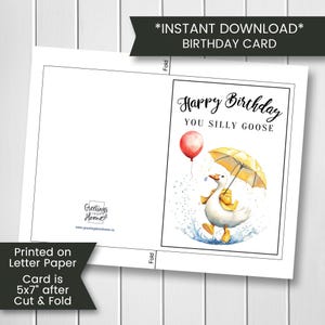 Silly Goose Birthday Card for Friend, Printable Goose Birthday Card for ...