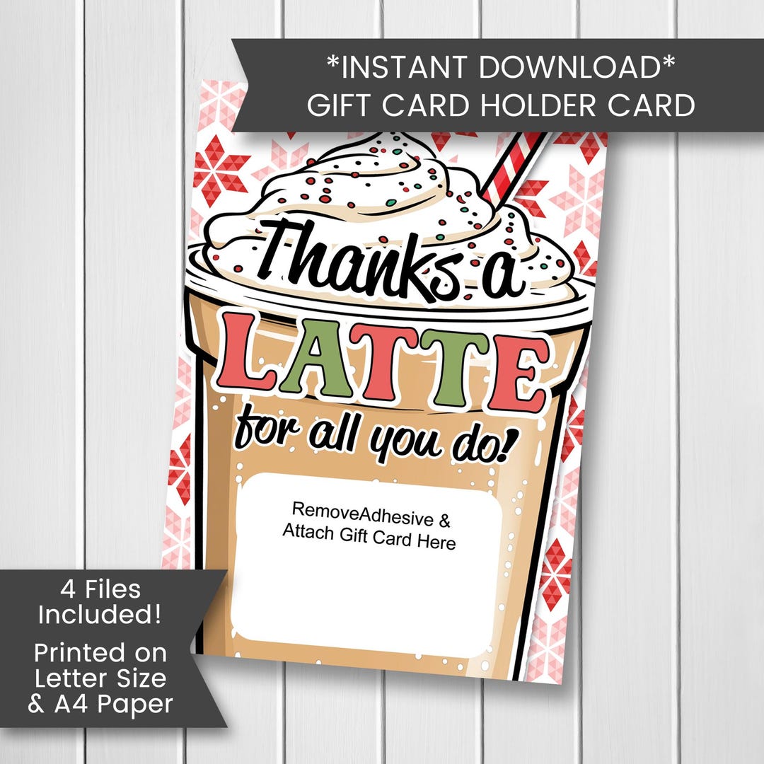 Printable Christmas Gift Card Holder for Teacher, Coffee Gift Card ...