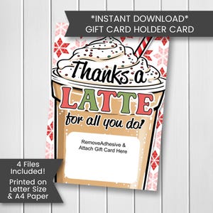 Printable Christmas Gift Card Holder for Teacher, Coffee Gift Card ...