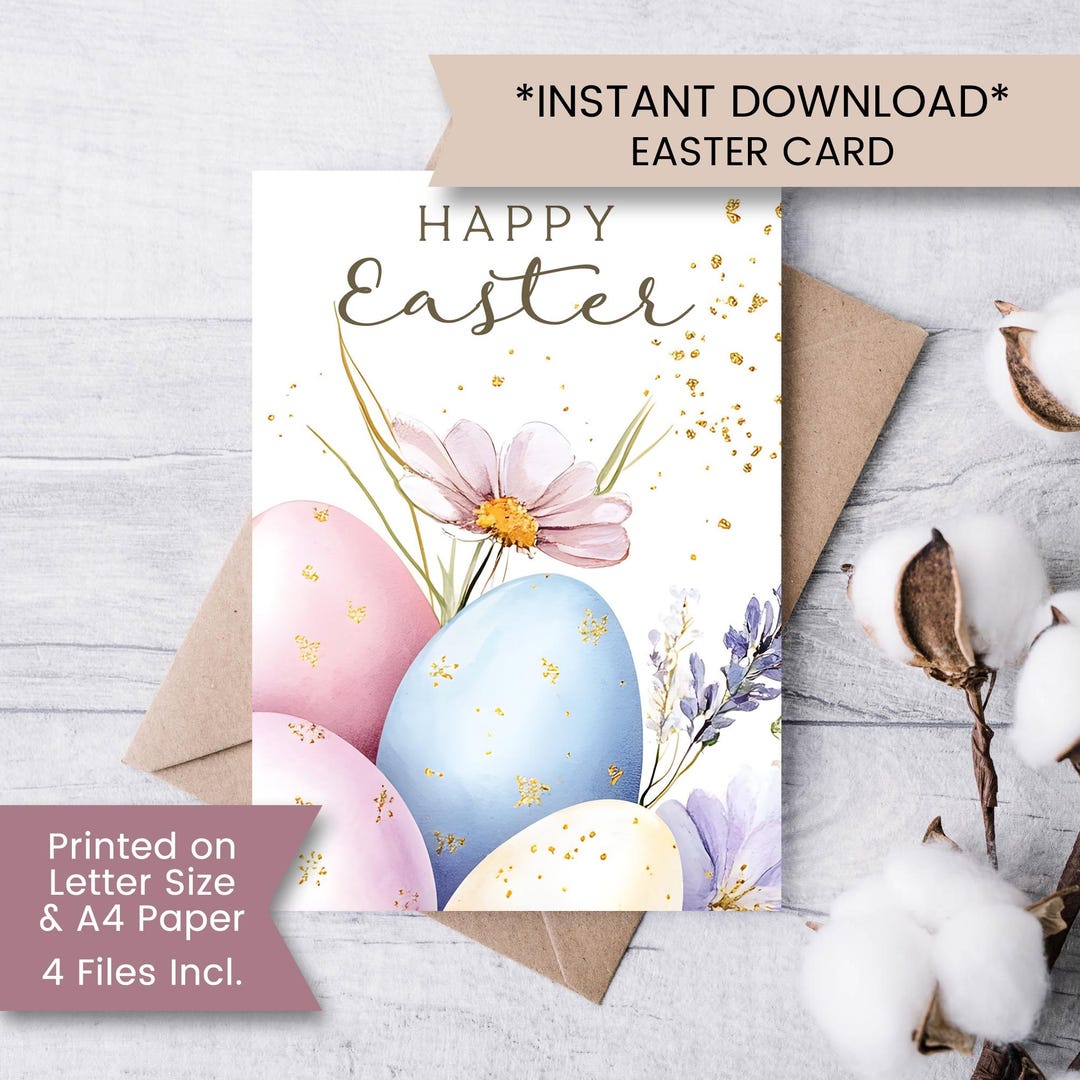 Printable Wildflower Easter Card for Grandmother, Easter Egg Card for ...