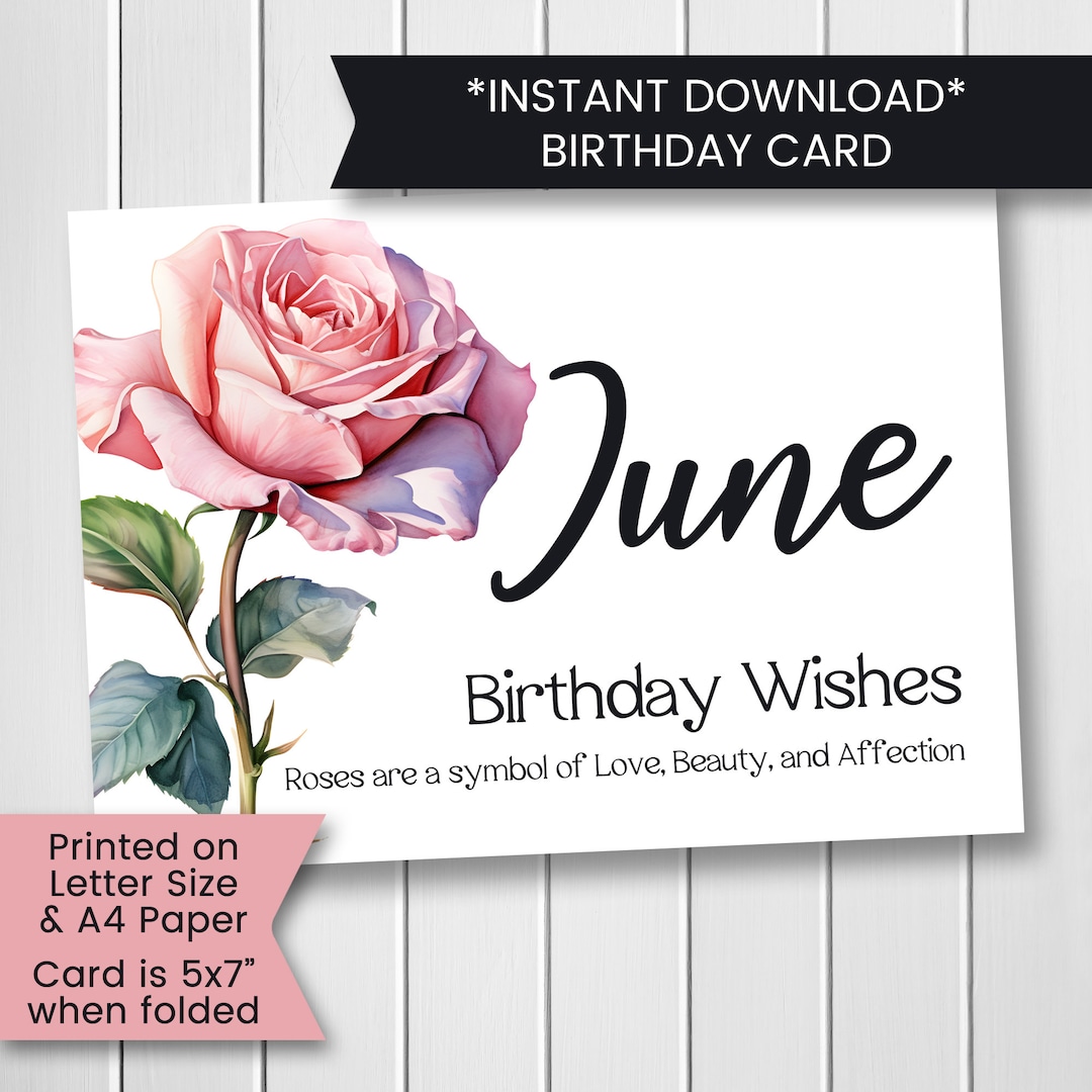 June Birth Flower Birthday Card for Her, Printable Birth Flower Card ...