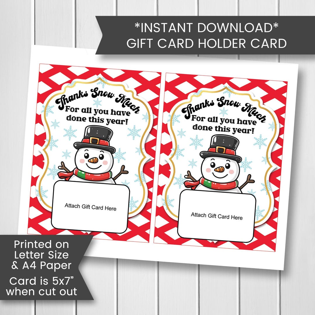 Printable Christmas Gift Card Holder for Teacher, Snowman Card for Gift ...