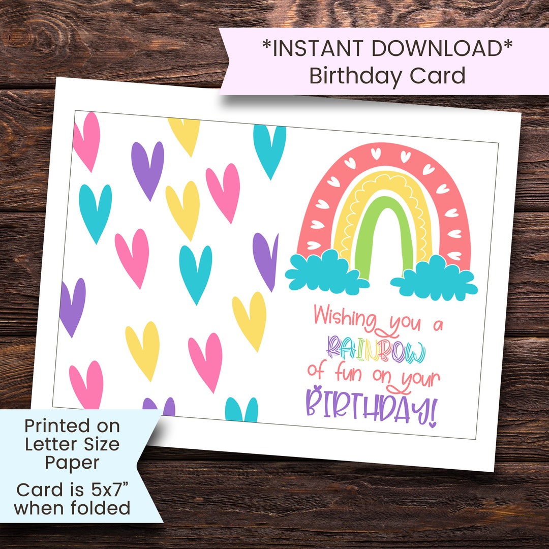 Printable Rainbow Card, Rainbow Birthday Card, Boho Rainbow Birthday ...