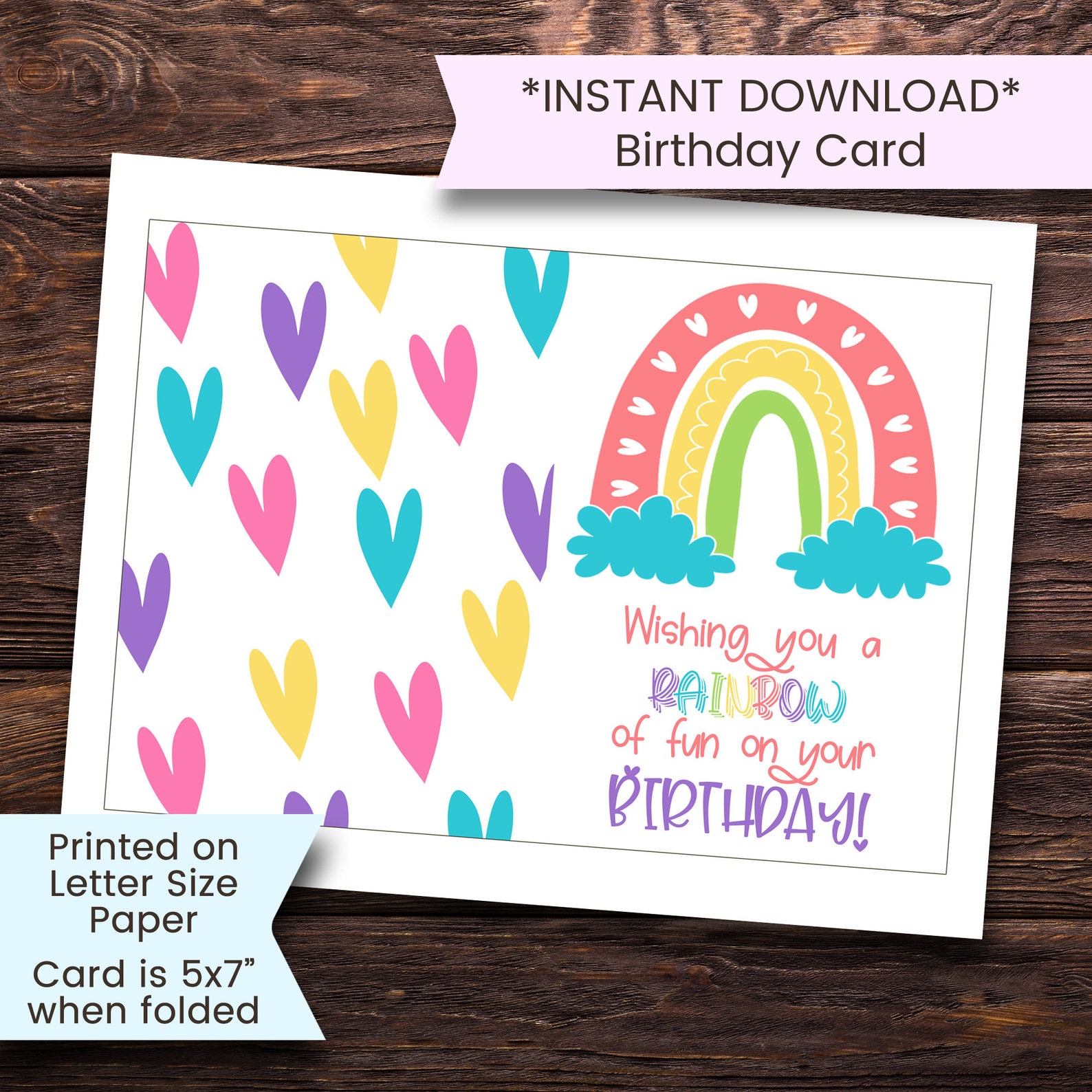 Printable Rainbow Card Rainbow Birthday Card Boho Rainbow - Etsy