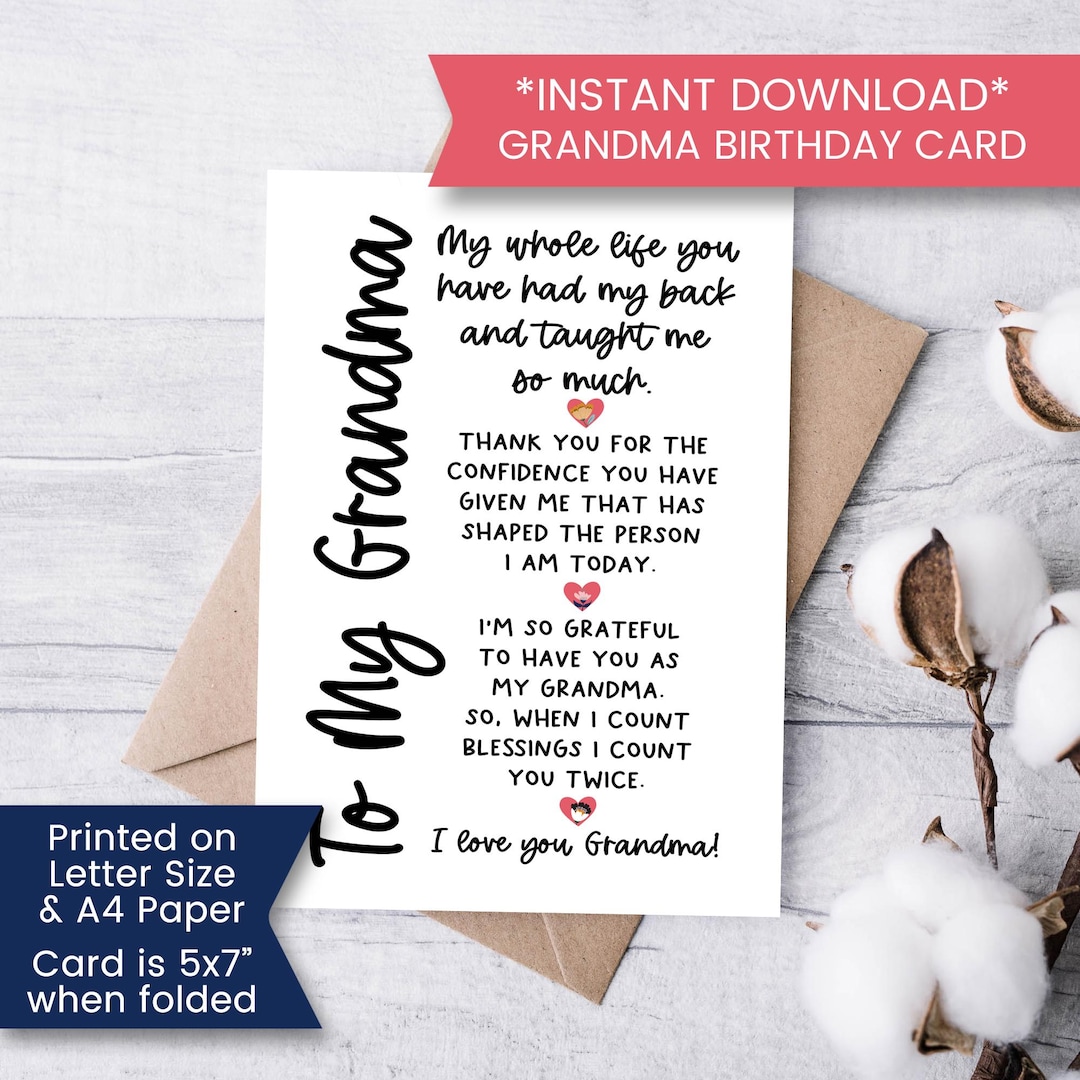 Printable Birthday Card for Grandma, Birthday Card for Best Grandma ...