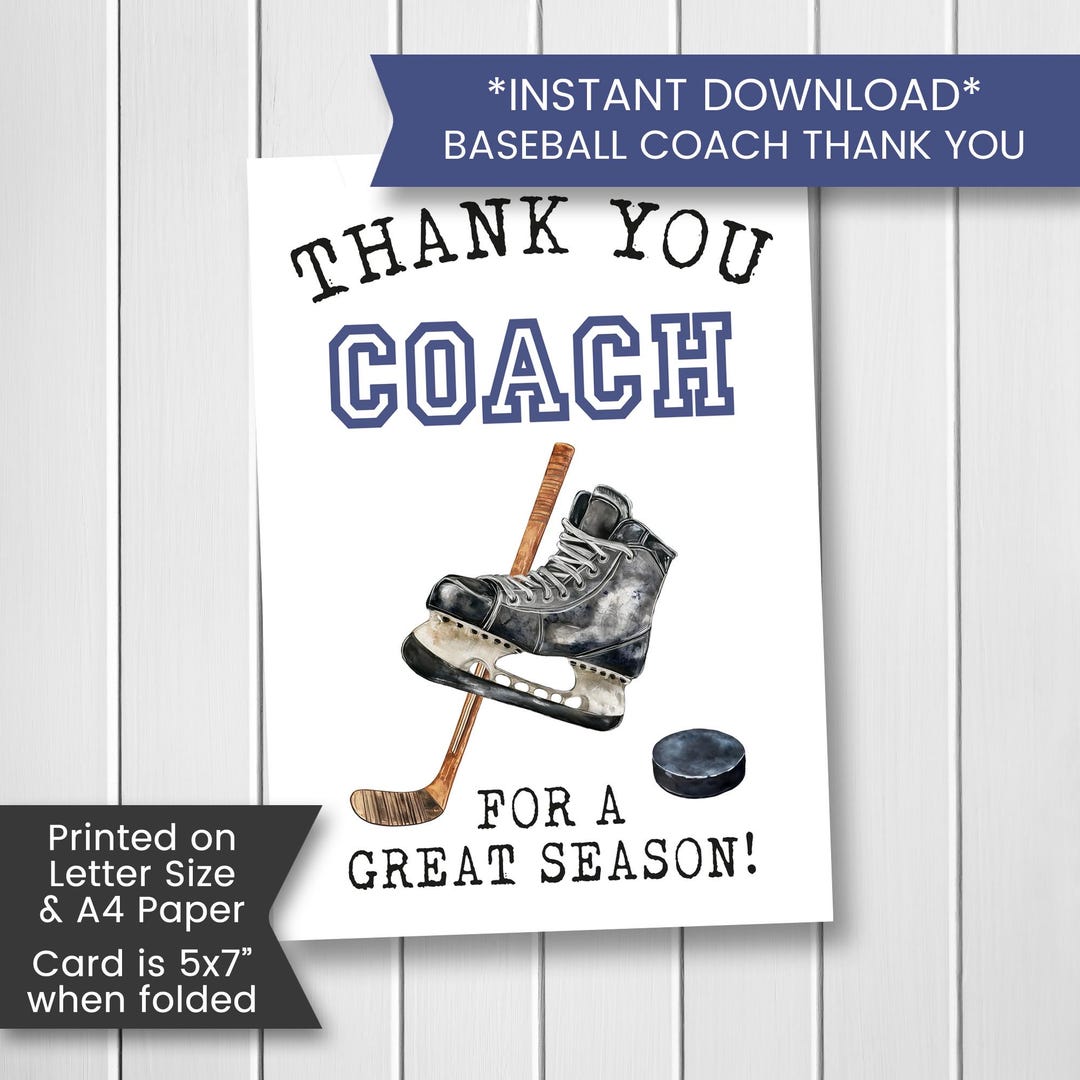 Printable Hockey Coach Thank You Card, Thank You for Hockey Coach ...