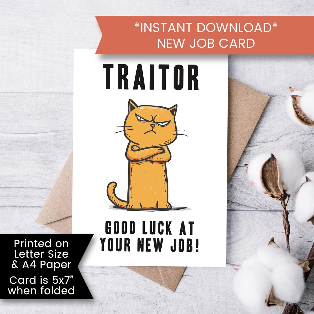 Printable Funny New Job Card for Him, Farewell Card for Coworker ...