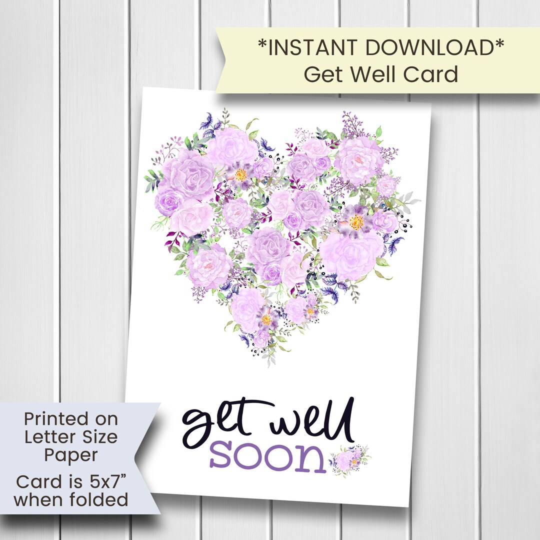 Printable Get Well Card, Lilac Get Well Card, Get Well Card, Get Well ...