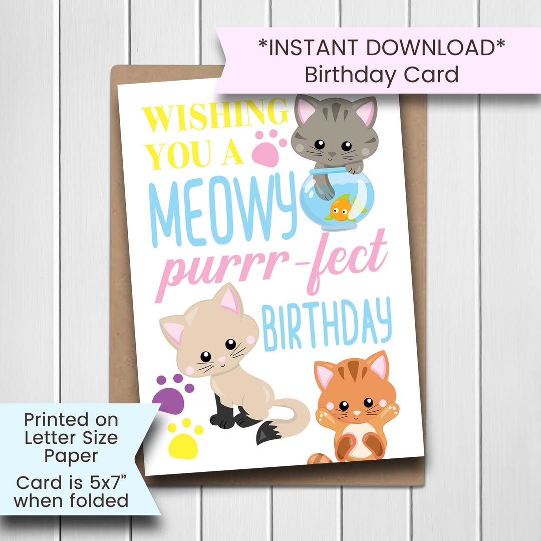 Kitty Birthday Card, Printable Kitty Birthday Card, Cat Birthday Card ...