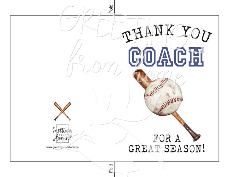 Printable Baseball Coach Thank You Card, Thank You for Baseball Coach ...