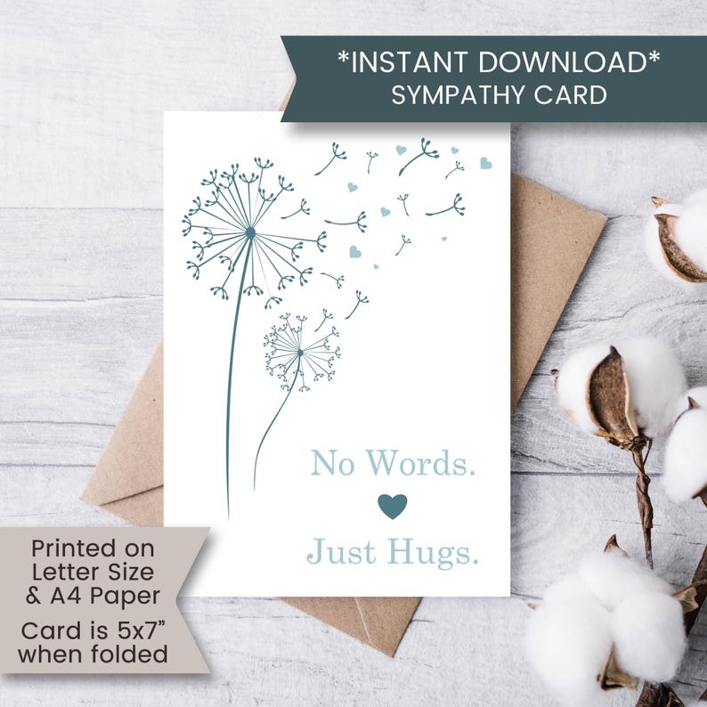 Printable Sympathy Card for Friend, No Words Just Hugs Condolence ...