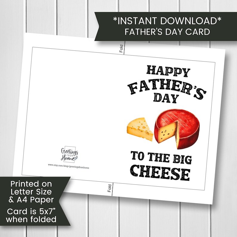 Funny Father's Day Card From Child Printable, Big Cheese Card for ...