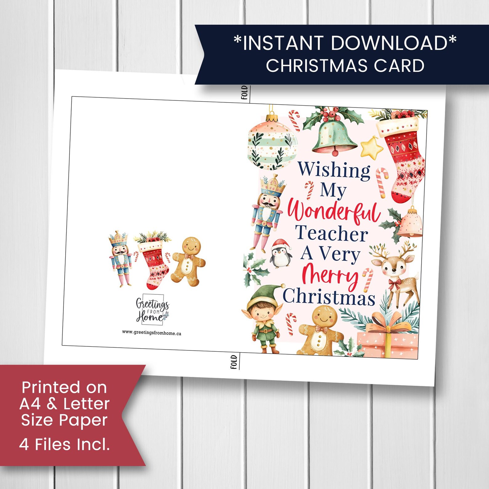 Printable Christmas Card for Teacher, Teacher Christmas Card From ...