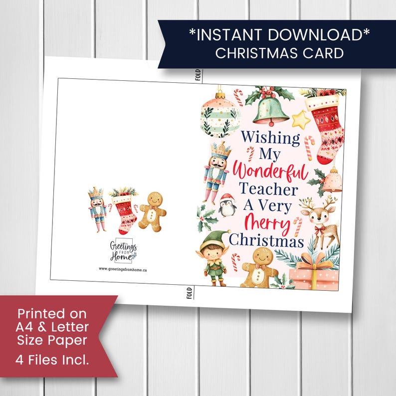 Printable Christmas Card for Teacher, Teacher Christmas Card From ...