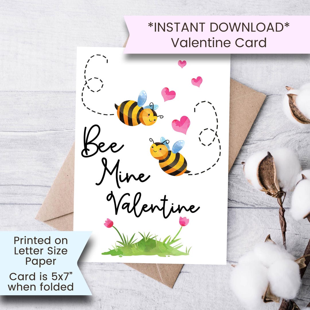 Bee Valentines Card, Bee Mine Valentines Day Card, Bee Lovers ...