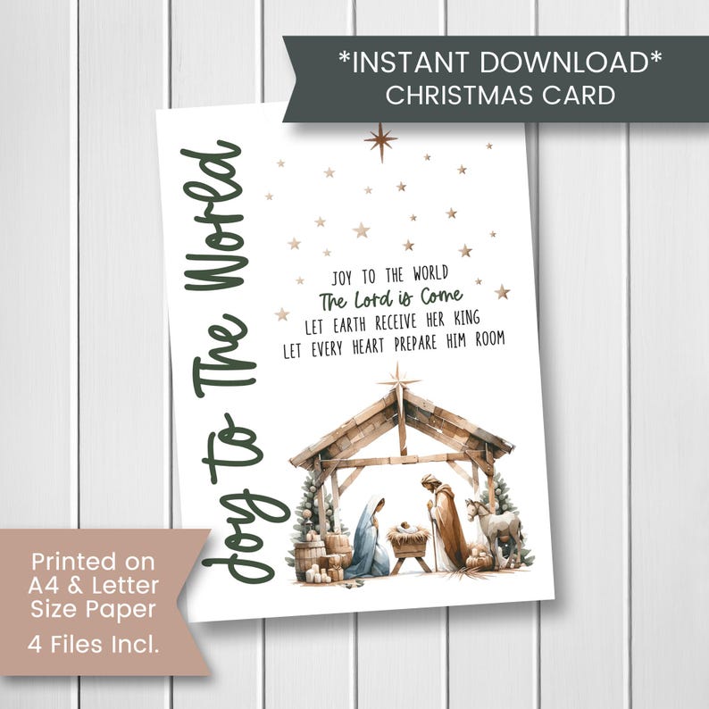 Printable Nativity Christmas Card, Christian Christmas Card, Joy to the ...