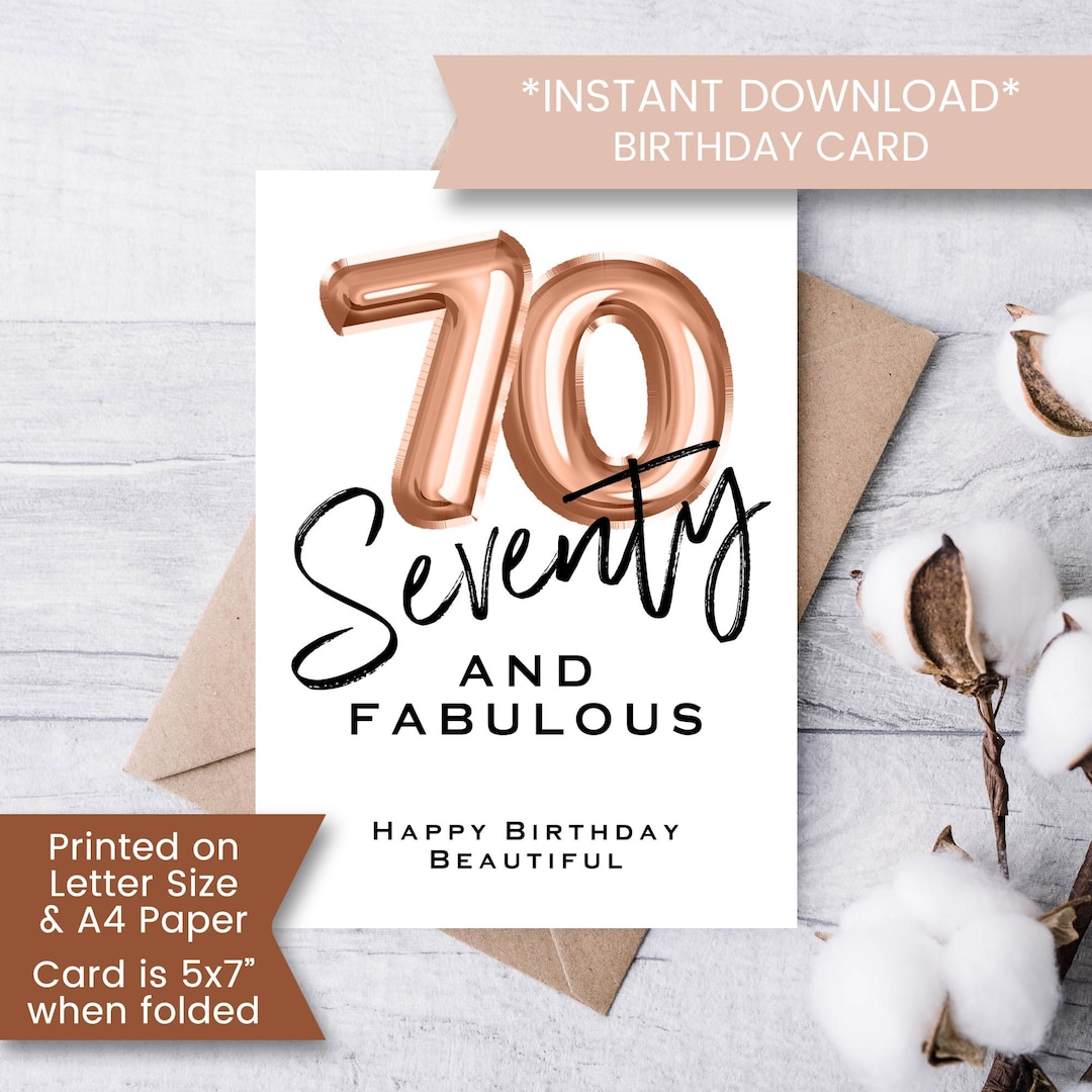 Printable 70th Birthday Card for Her, Seventy and Fabulous Birthday ...