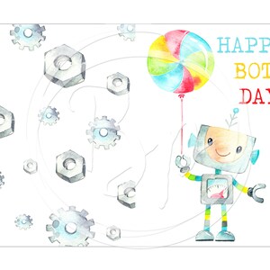 Robot Birthday Card, Printable Robot Birthday Card, Happy Bot-day ...