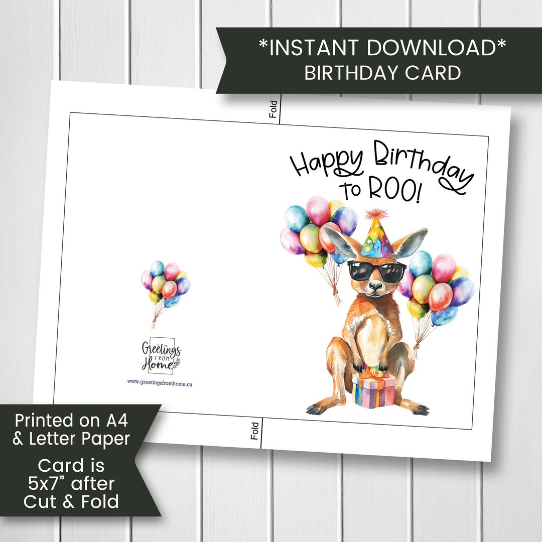 Kangaroo Birthday Card for Friend, Printable Kangaroo Birthday Card ...