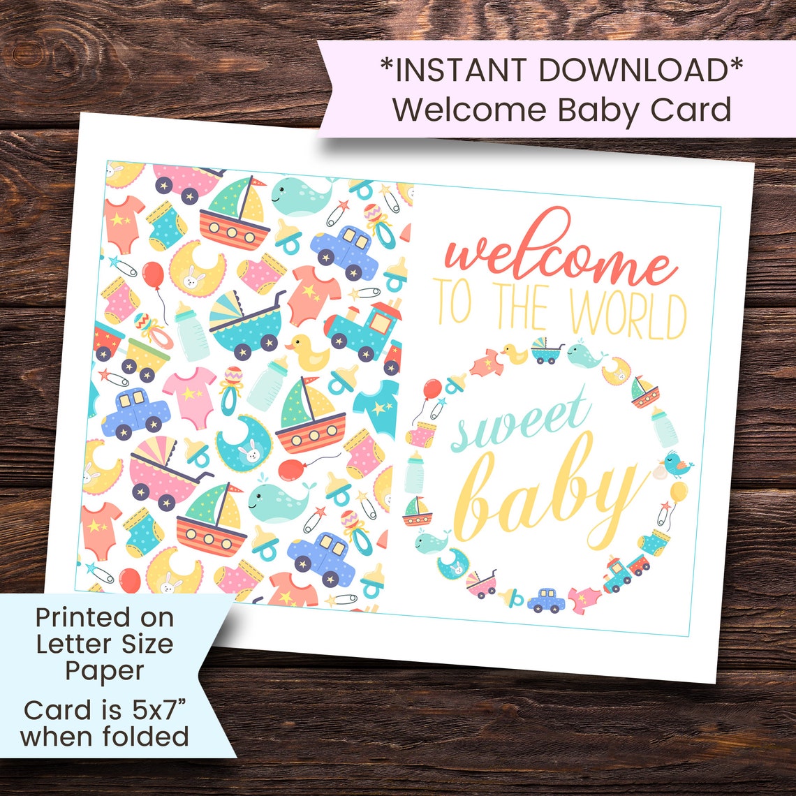 New Baby Card Printable Printable Baby Card New Baby | Etsy