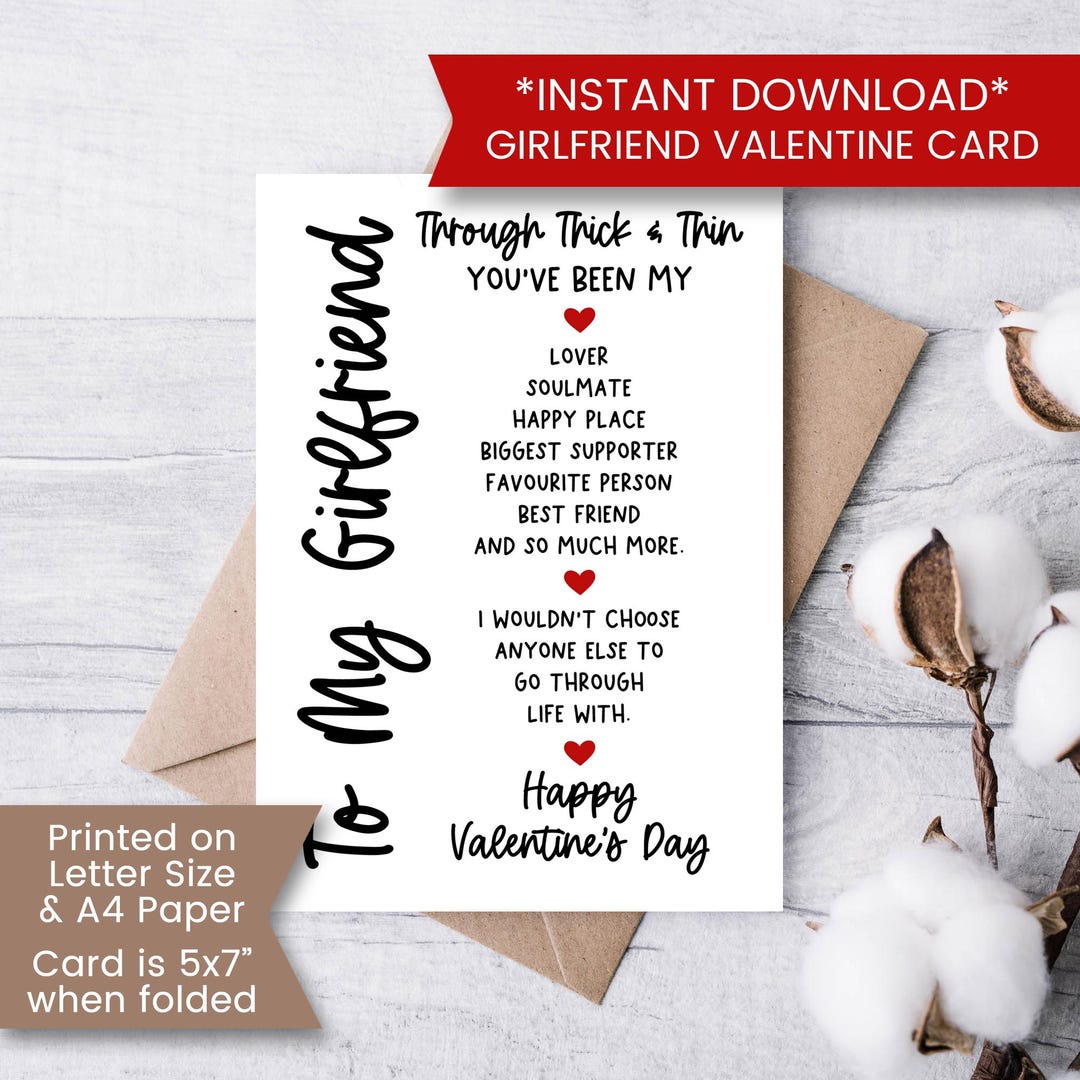 Printable Girlfriend Valentine Card, Valentines Day Card for Girlfriend ...