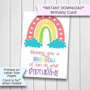 Printable Rainbow Card, Rainbow Birthday Card, Boho Rainbow, Digital ...