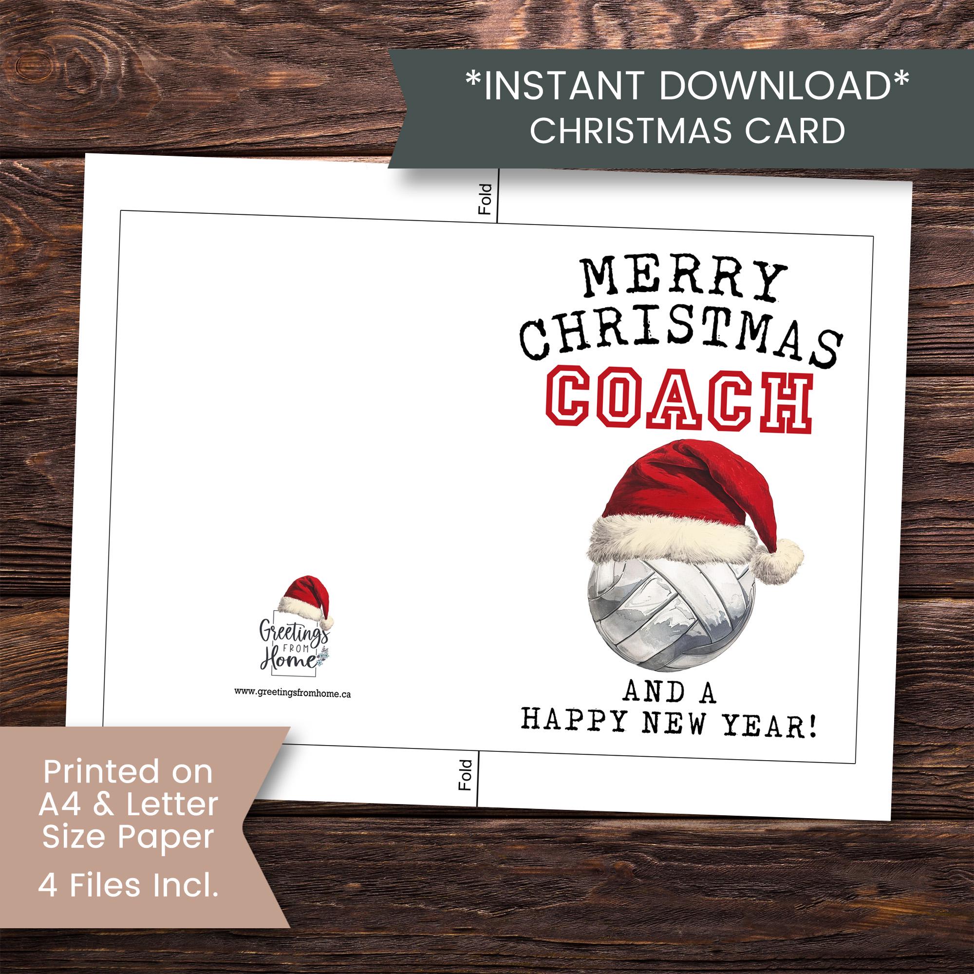 Volleyball Christmas Card for Coach, Printable Volleyball Coach ...