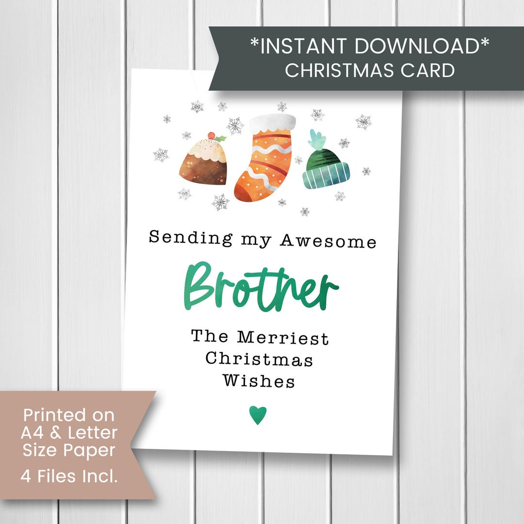 Brother Christmas Card, Printable Christmas Card for Brother, Christmas ...