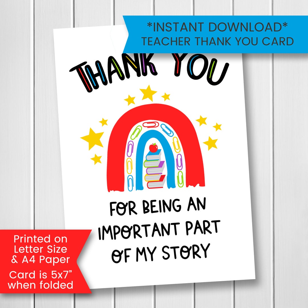 Printable Thank You Card for Preschool Teacher, Teacher Appreciation ...