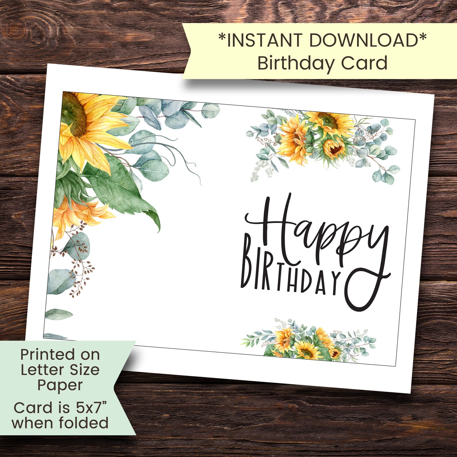 Sunflower Birthday Card Sunflower Card Printable Sunflower - Etsy