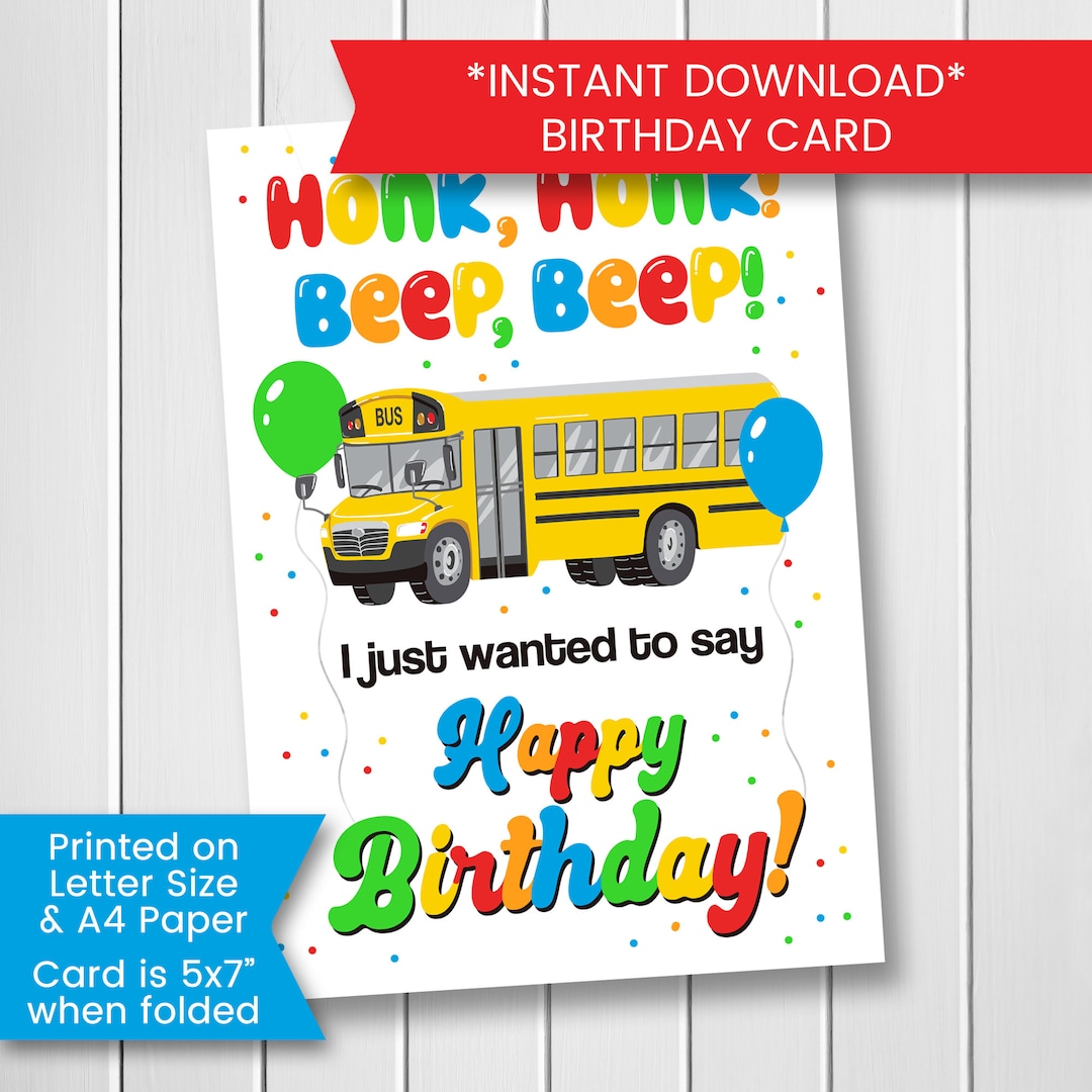 School Bus Birthday Card for Toddler, Printable School Bus Birthday ...