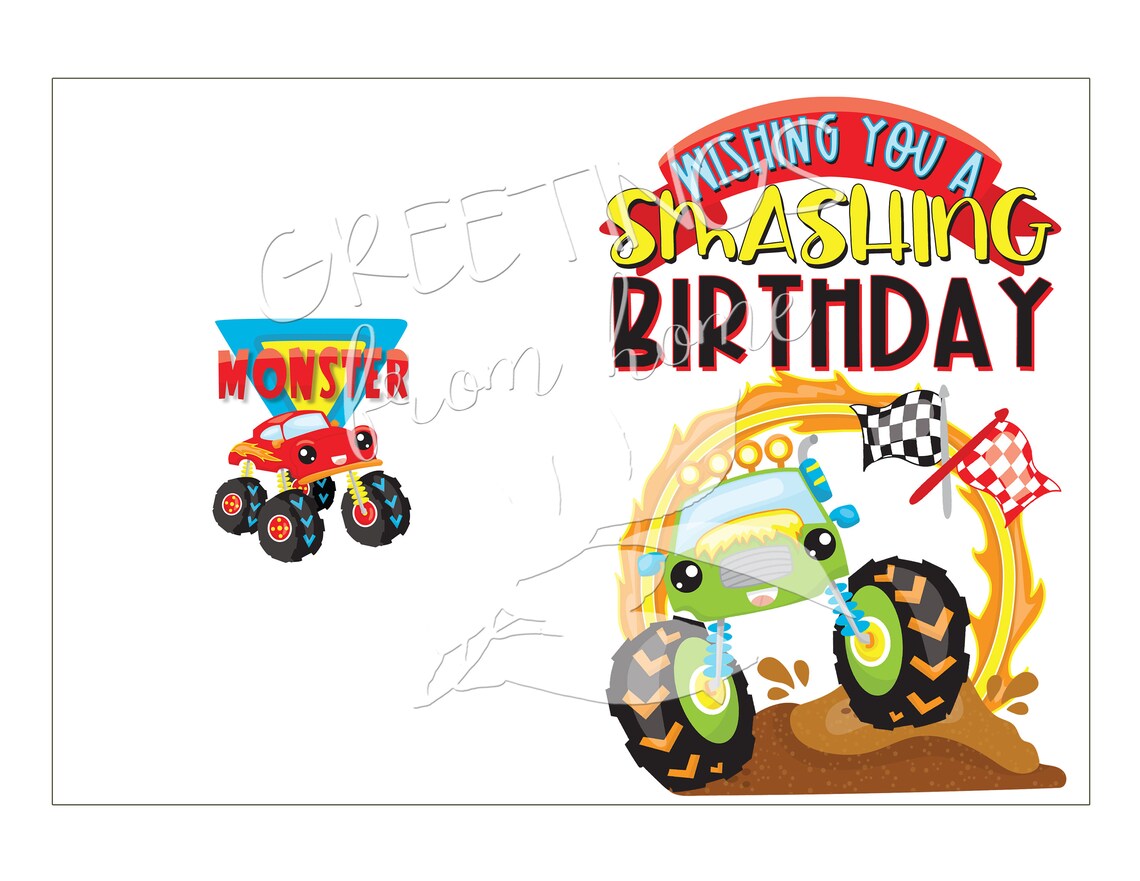 Monster Truck Card Printable Monster Truck Birthday Card | Etsy