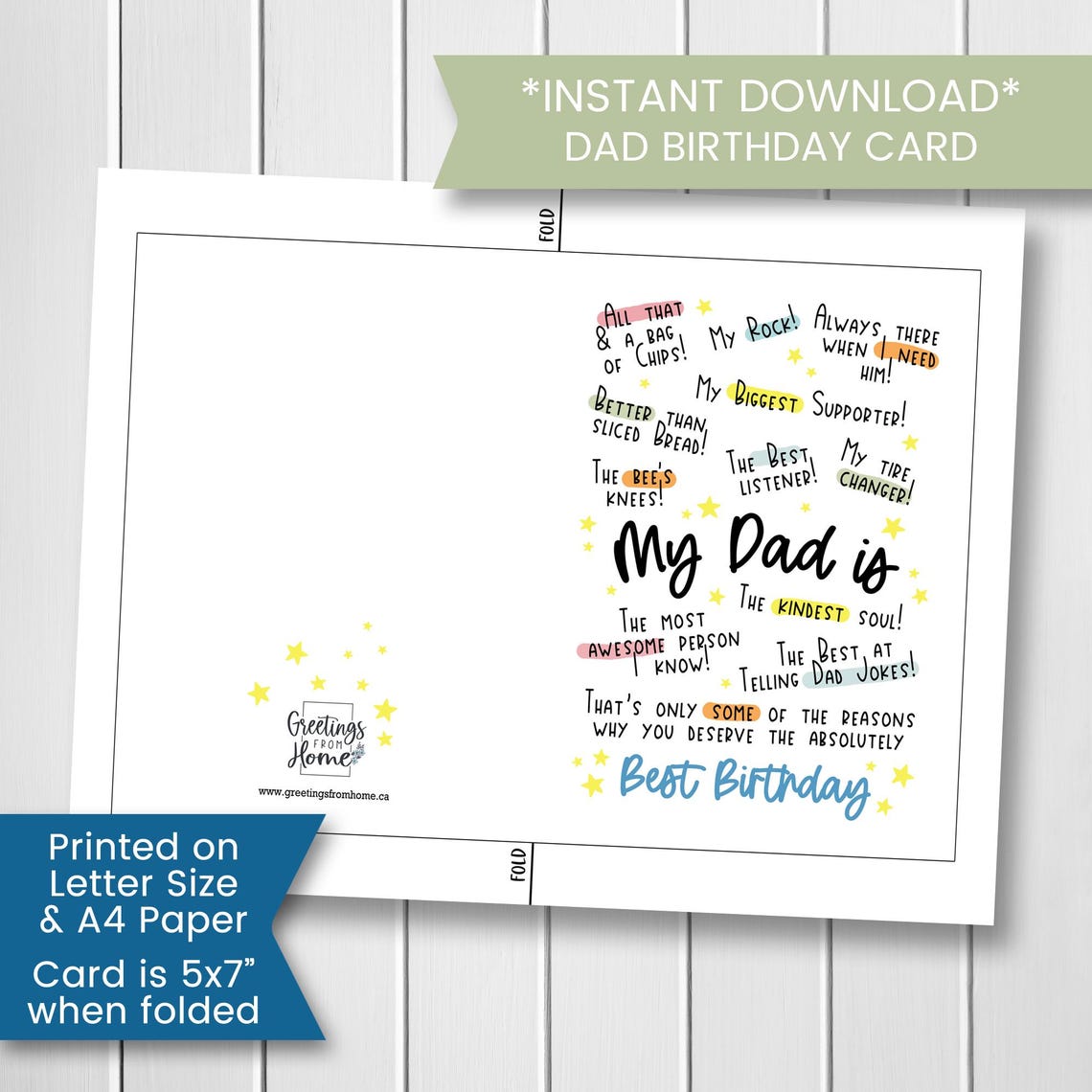 Printable Birthday Card for Dad, Birthday Card for Father, Dad Birthday ...