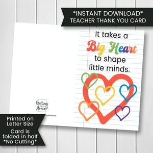 Printable Rainbow Heart Thank You Card for Teacher, Teacher ...