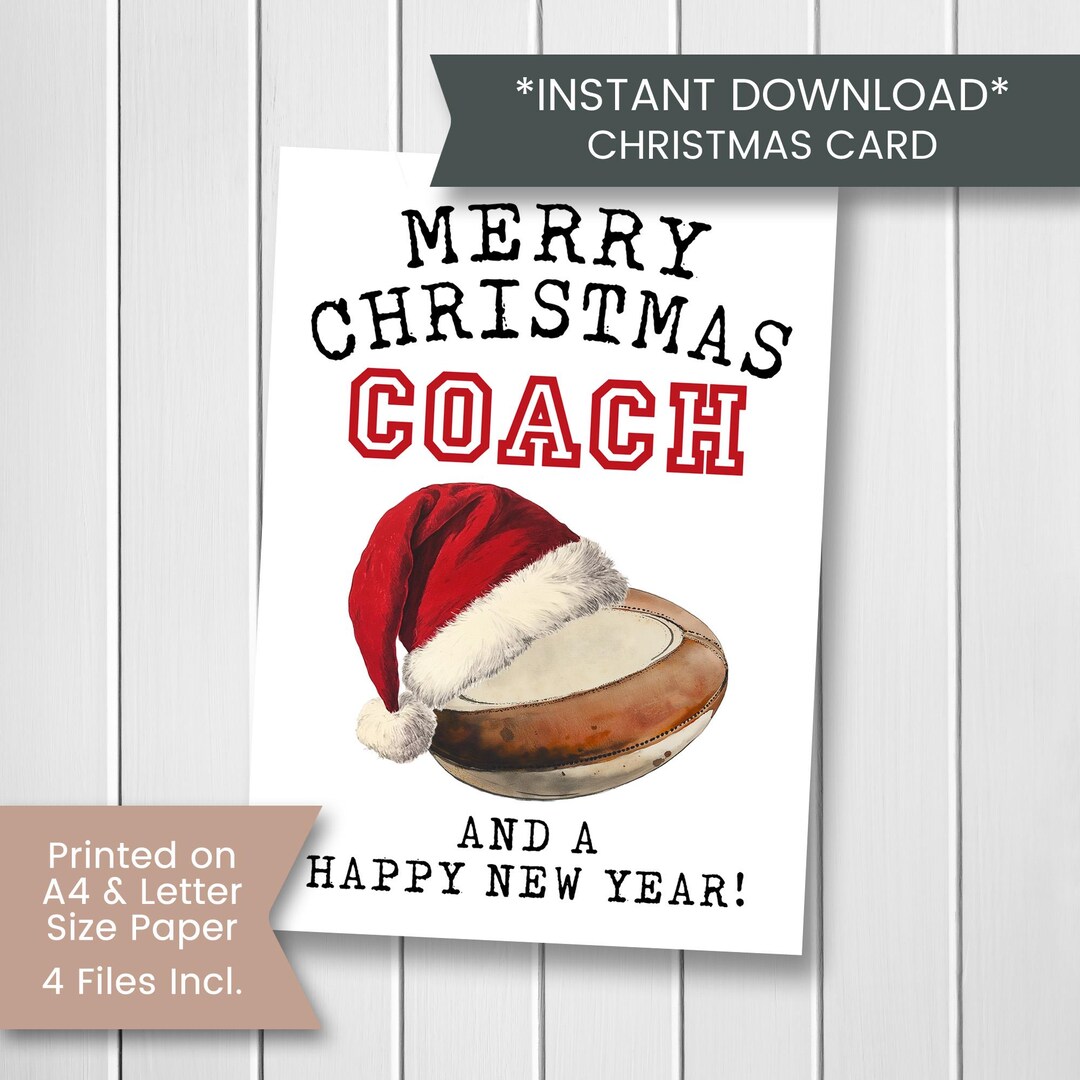 Christmas Card for Rugby Coach, Printable Rugby Coach Christmas Card ...