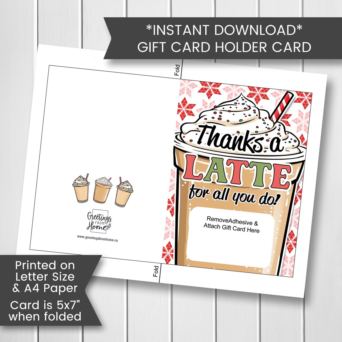 Printable Christmas Gift Card Holder for Teacher, Coffee Gift Card ...
