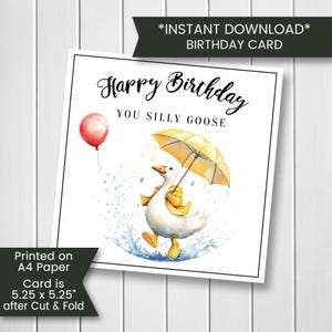 Silly Goose Birthday Card for Friend, Printable Goose Birthday Card for ...
