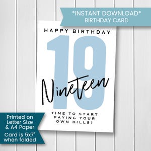 Printable Funny 19th Birthday Card for Son, Nineteenth Birthday Card ...