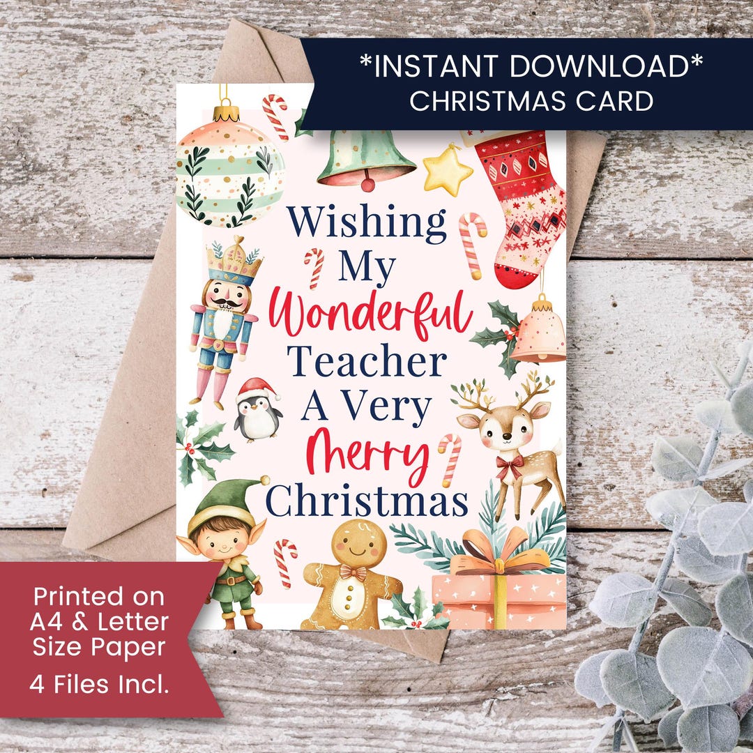 Printable Christmas Card for Teacher, Teacher Christmas Card From ...