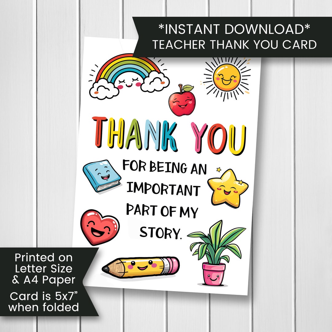 Thank You Card for Teacher Printable, Year End Teacher Card, Teacher ...