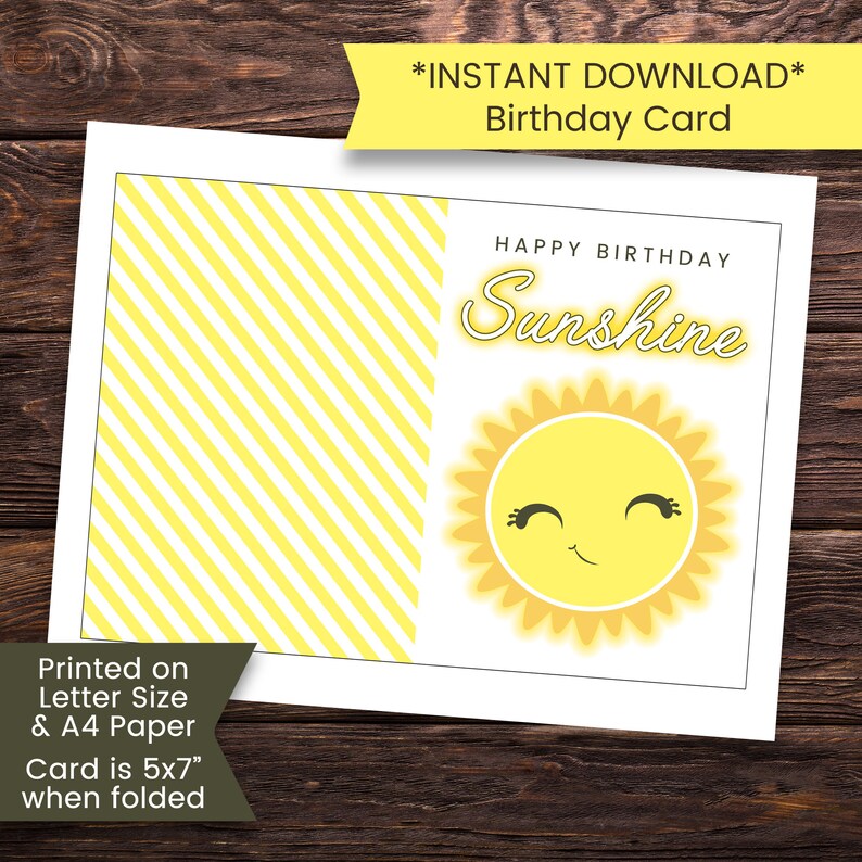 Printable Sunshine Birthday Card for Child, My Little Sunshine Card for ...